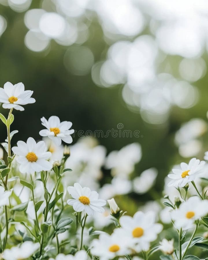 White and Yellow Daisies Sprout among the Green Blades of Grass Stock ...