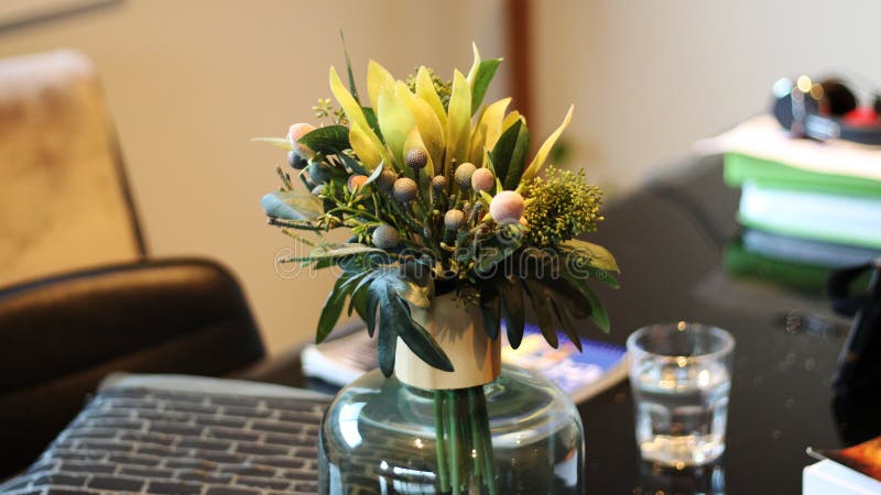 White and Yellow Flower Decoration on Study Table Stock Image - Image ...
