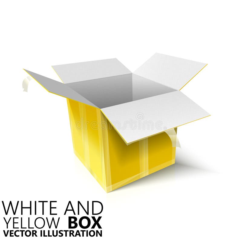 White and Yellow Open Box 3D/ Illustration Stock Illustration ...