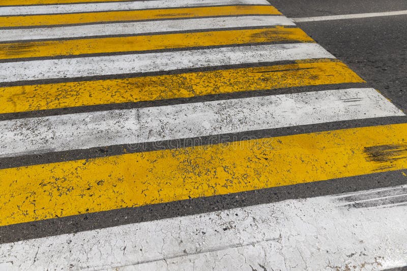 White and Yellow Pedestrian Crossing on the Road Stock Image - Image of ...