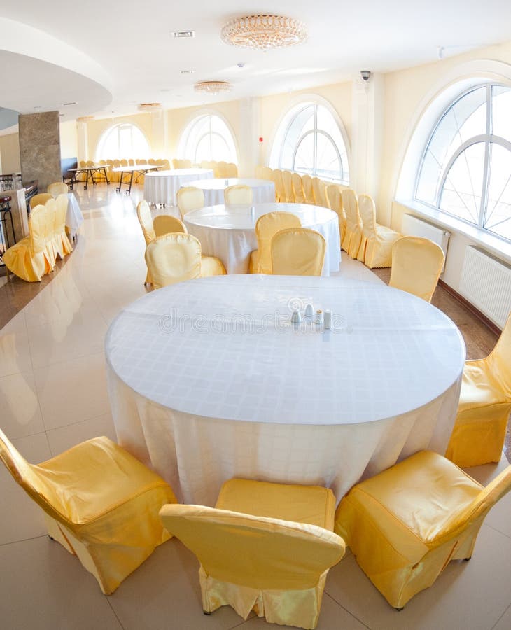 White and Yellow Restaurant Interior Stock Photo - Image of glossy ...