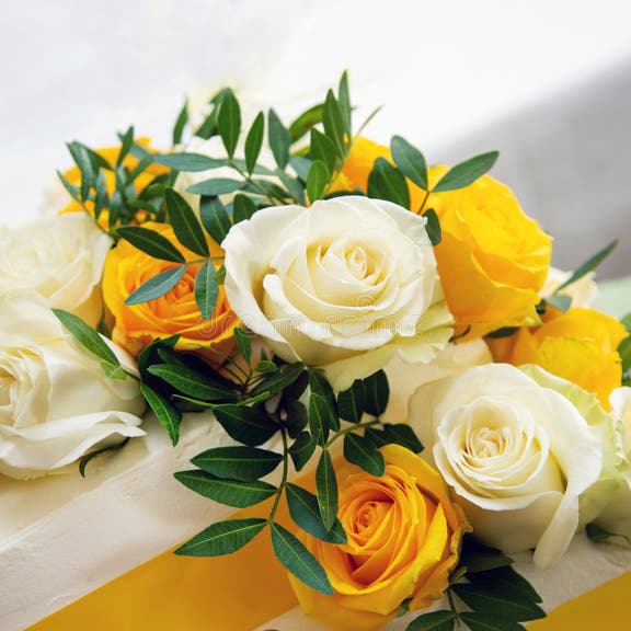 White and yellow roses stock photo. Image of arrangement - 371280076