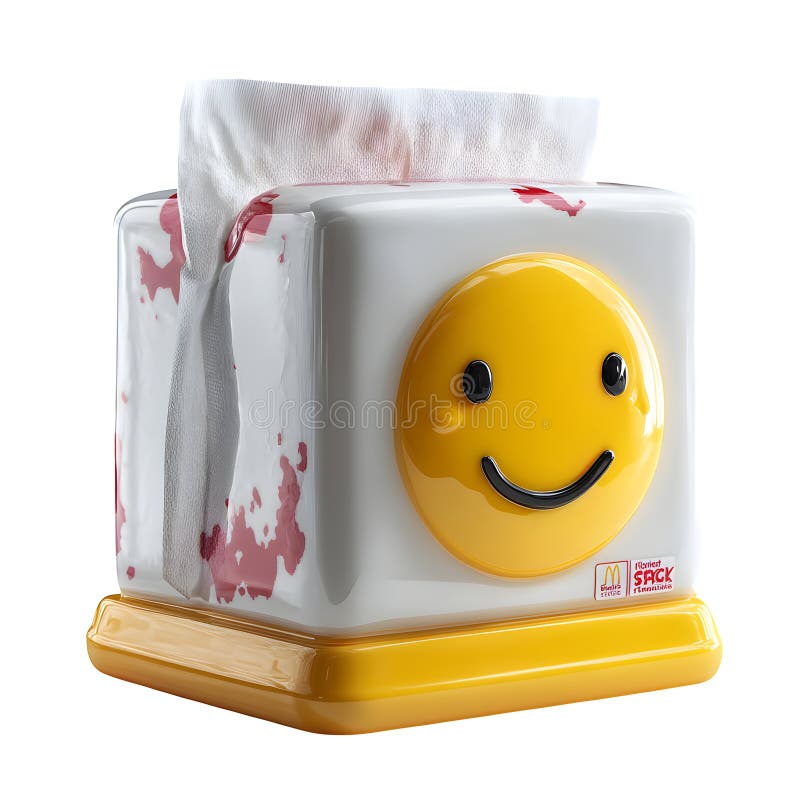 A Tissue Box with a Smiley Face and Red Stains with Tissues Sticking ...