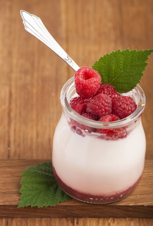 White Yogurt in a Glass Jar with Raspberry Stock Image - Image of berry ...