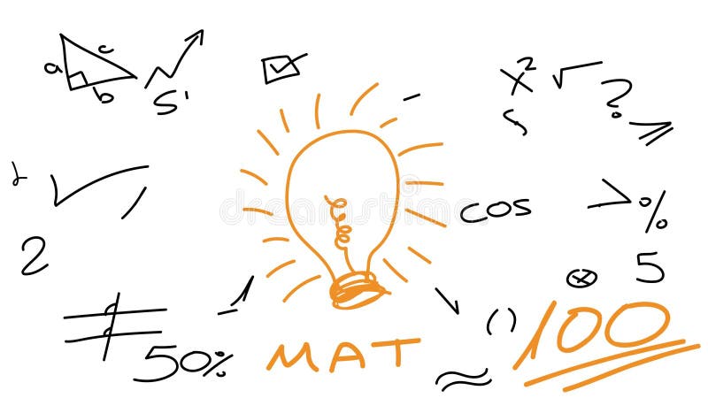 Whiteboard Animation Maths Symbol and Elements with Big Bulb on White ...
