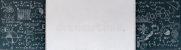 Whiteboard with Blackboards Full of Math and Science Formulas in ...