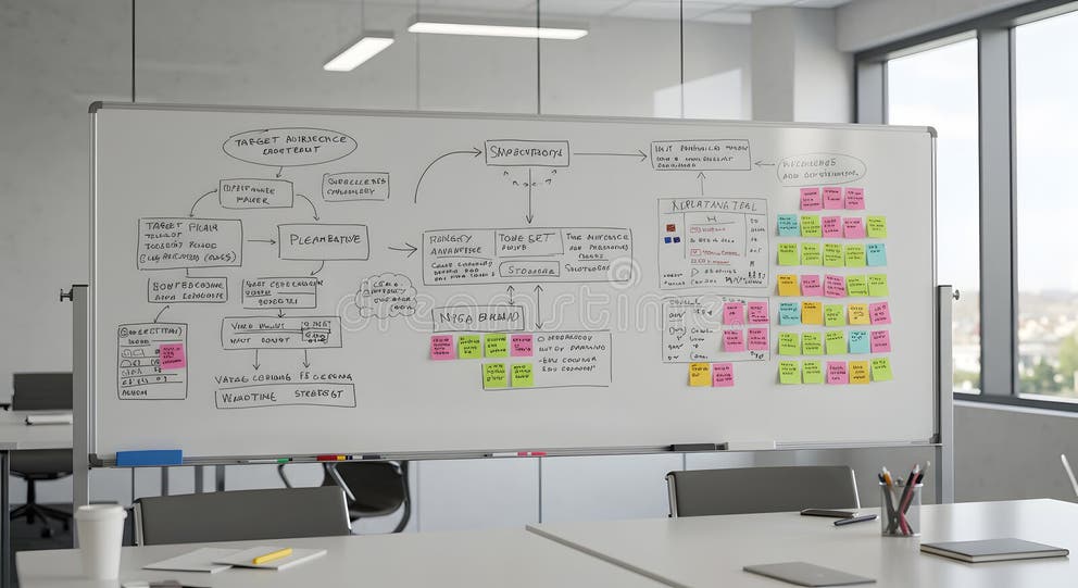 Whiteboard Brainstorming Session: Project Planning and Strategy ...