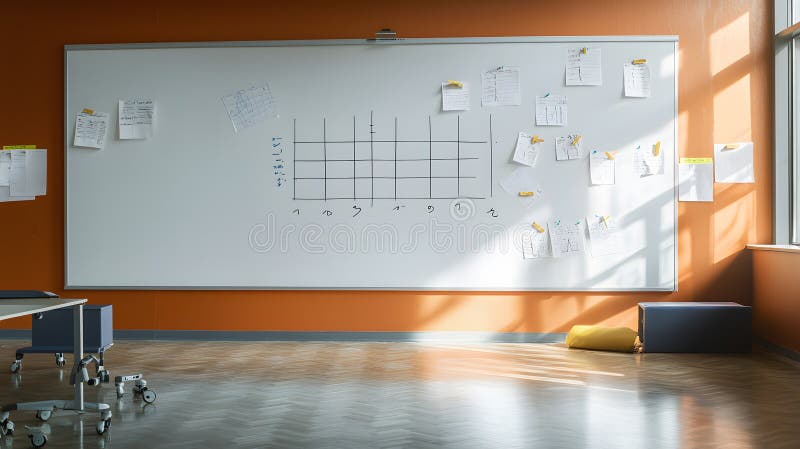 Whiteboard in a Bright Classroom Focused on Learning and Progress ...