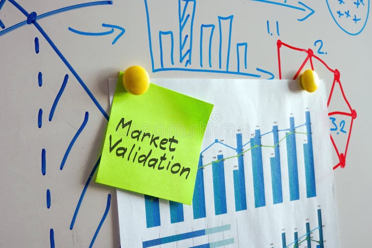 Whiteboard with Charts and Sticker Market Validation. Stock Image ...