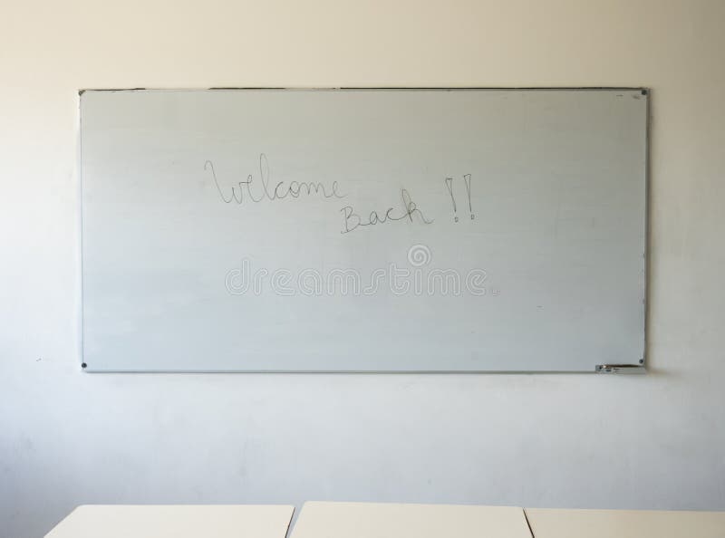 Whiteboard on a Classroom with a Welcoming Message Stock Image - Image ...