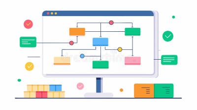 The Whiteboard is Covered in Colorful Diagrams and Flowcharts ...
