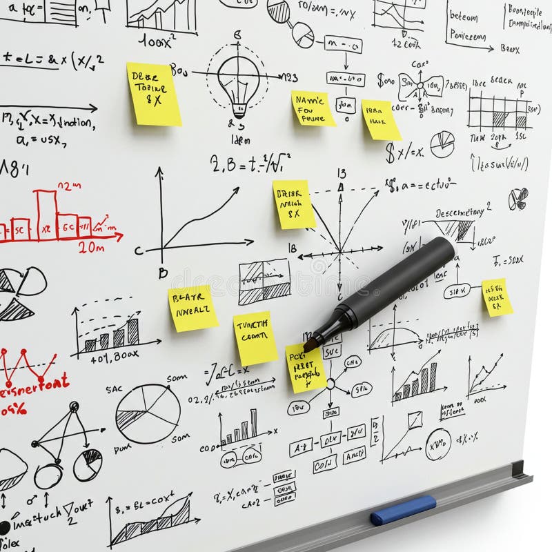 Whiteboard Covered with Complex Mathematical Formulas, Graphs, and ...