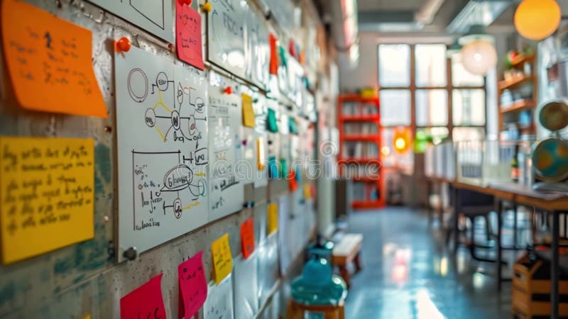 Whiteboard Covered in Study Notes and Key Concepts in a Modern Office ...