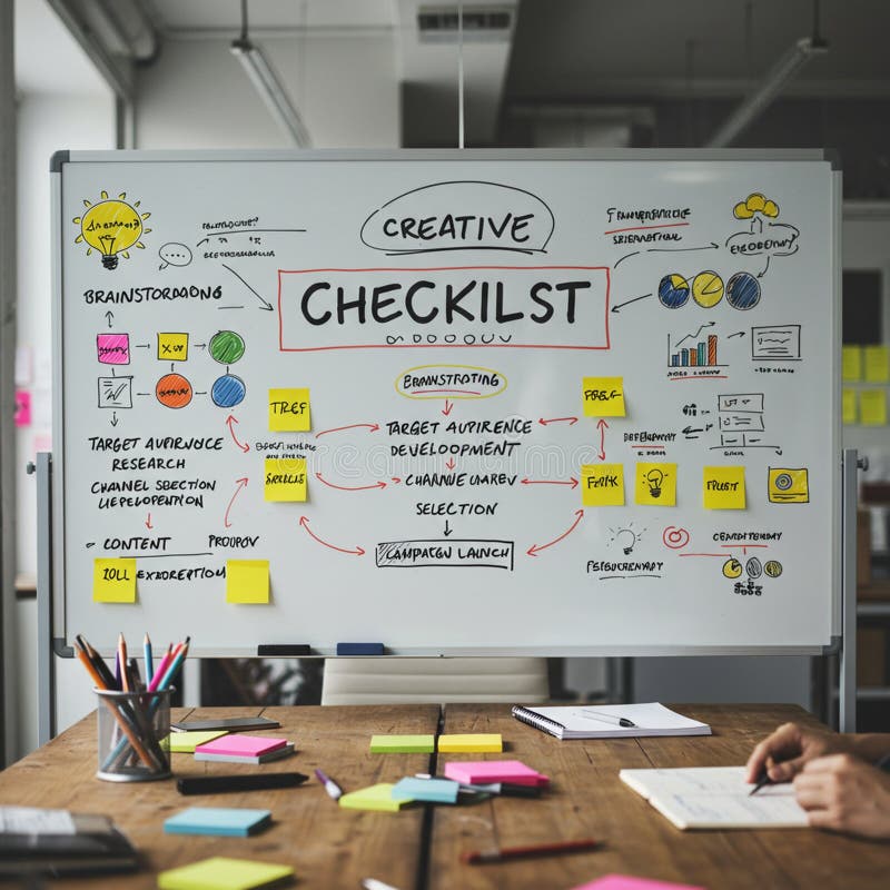 Whiteboard with a Creative Checklist, Featuring Colorful Handwritten ...