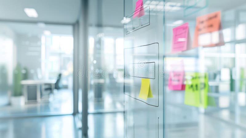 Whiteboard with Digital Marketing Strategy Diagram and Sticky Notes ...