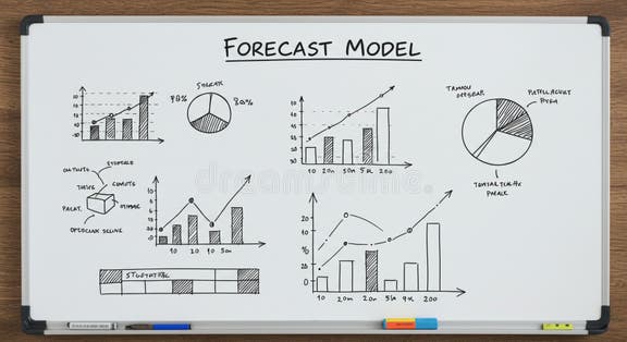 Whiteboard Displaying Various Graphs and Charts Related To a Forecast Model. Stock Illustration ...