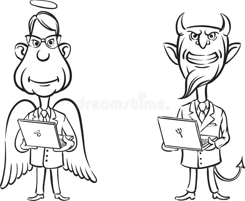 Whiteboard Drawing - Angel and Devil with Laptop Computers Stock Vector ...