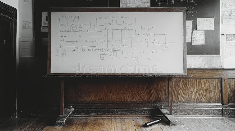 Whiteboard Filled with Notes and Diagrams in an Empty Classroom during ...
