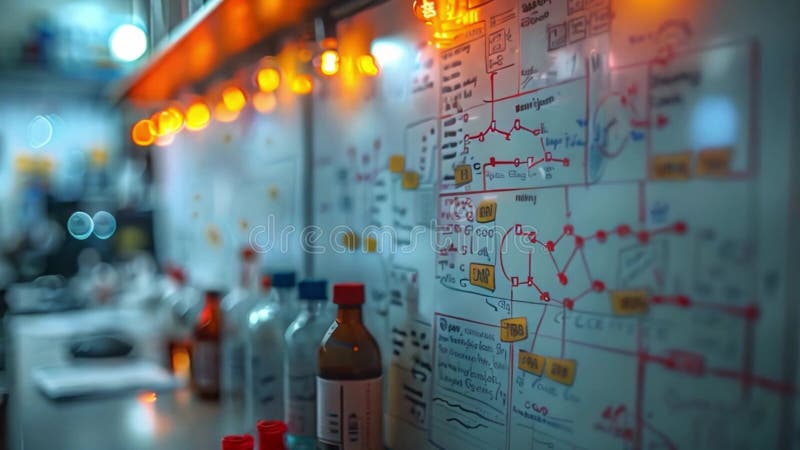 Whiteboard Filled with Study Notes and Diagrams in a Laboratory Setting ...