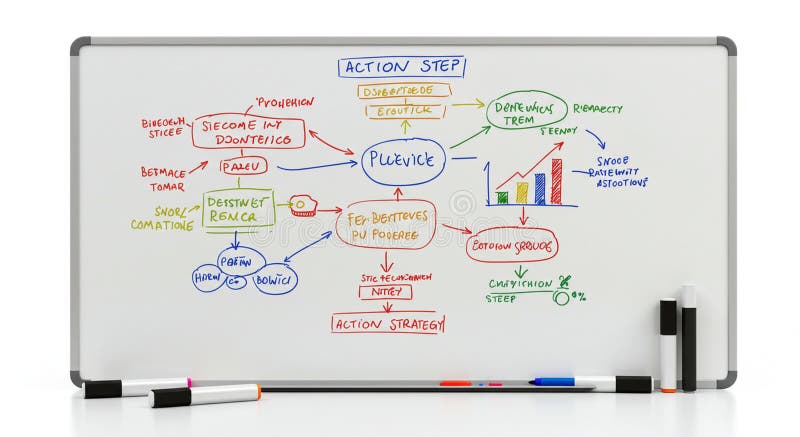 Whiteboard with a Flowchart Consisting of Handwritten Multicolored Text ...