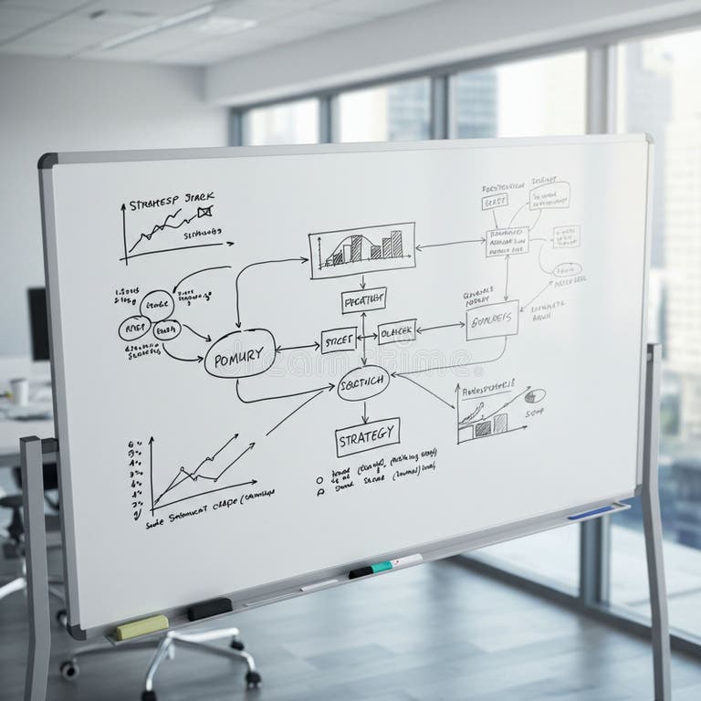 Whiteboard with a Flowchart and Graphs in an Office Setting. the ...