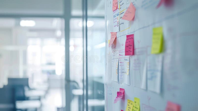 Whiteboard Full of Colorful Sticky Notes in Dynamic Work Environment ...