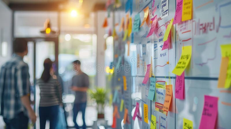 Whiteboard Full of Colorful Sticky Notes in Dynamic Work Environment ...