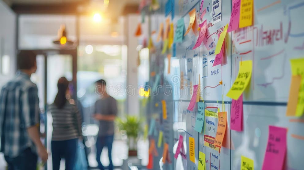 Whiteboard Full of Colorful Sticky Notes in Dynamic Work Environment ...