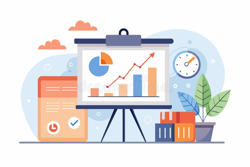 Whiteboard Graph with Plant and Clock, Work Presentation with Reference ...
