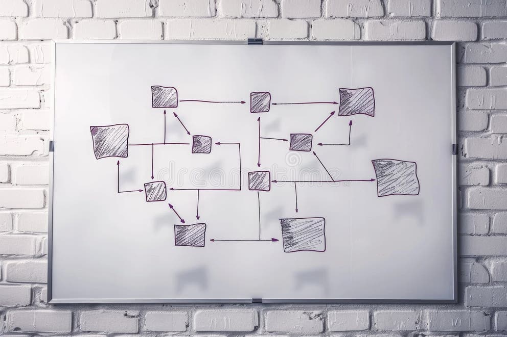 A Whiteboard with a Hand-drawn Flowchart Consisting of Interconnected ...