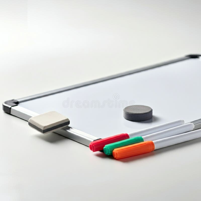 Whiteboard with Metallic Frame Featuring a Dry Erase Marker Set in Red ...