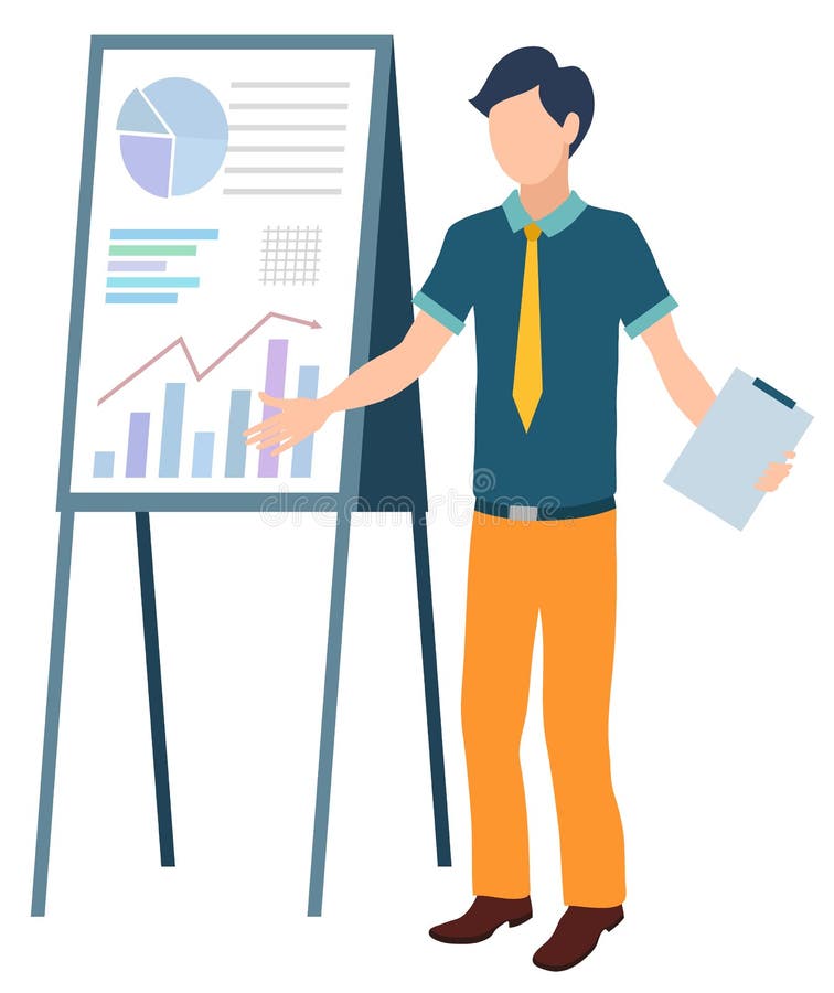 Whiteboard Presentation of Man Holding Clipboard Stock Vector ...