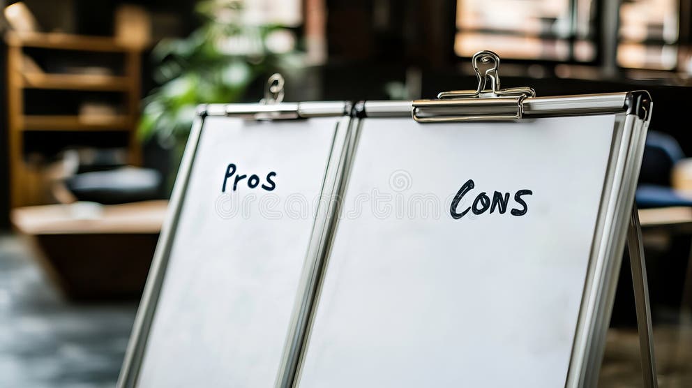 Whiteboard with Pros and Cons Columns for Decision Making Stock ...