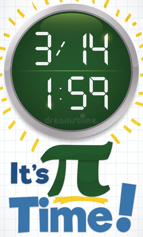 Round Button with the Time and Hour for Pi Day, Vector Illustration ...