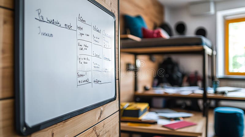 Whiteboard Schedule in a Student S Room Stock Photo - Image of college ...