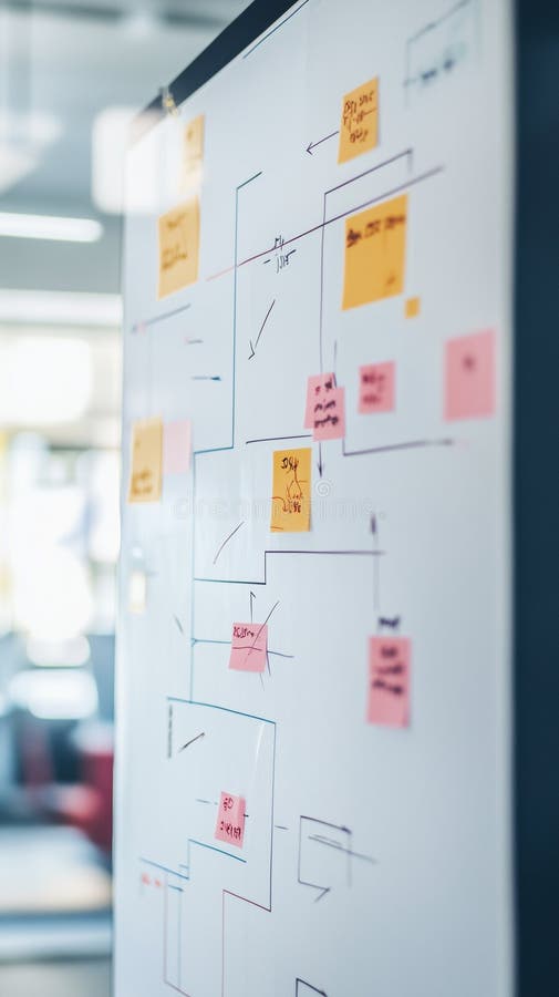 Whiteboard is Showing a User Journey with Notes and a Flowchart for an ...