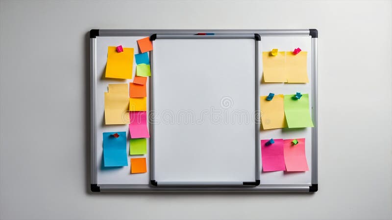 Flat Lay Whiteboard with Sticky Notes and Papers Pinned for ...