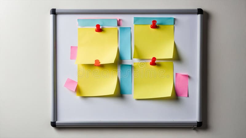 Flat Lay Whiteboard with Sticky Notes and Papers Pinned for ...