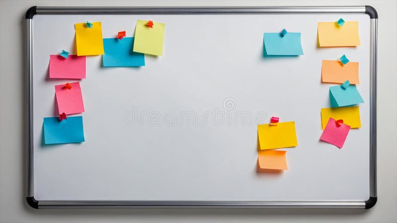 Flat Lay Whiteboard with Sticky Notes and Papers Pinned for ...
