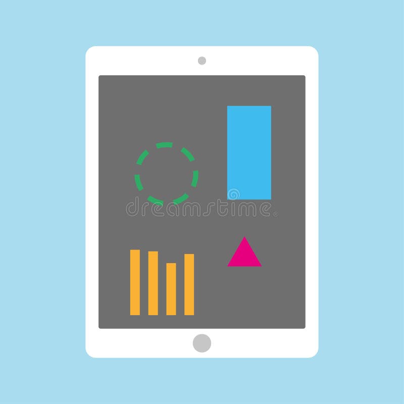 Whitecolor Tablet with with a Grey Screen with Geometric Shapes on Blue ...