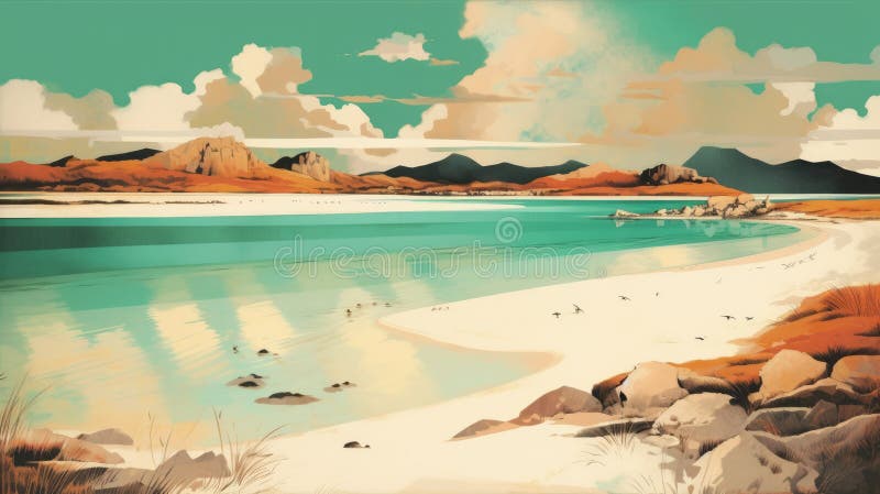 Whitehaven Beach Australia on a Sunny Day - Illustration Retro Style ...