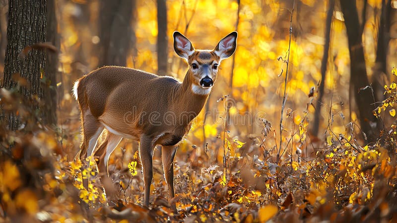 Whitetailed Deer Grazing in a Dense Deciduous Forest in Autumn Stock ...