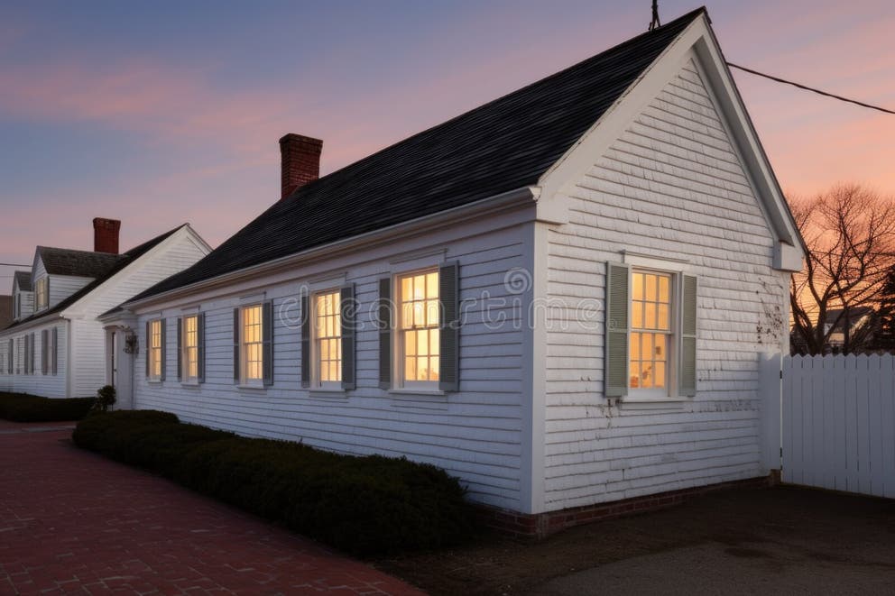 Whitewashed Brick Facade of a Cape Cod House at Dawn Stock Image ...