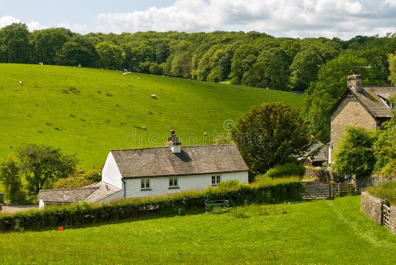 Whitewashed Cottage in Rural Setting. Stock Image - Image of exterior ...