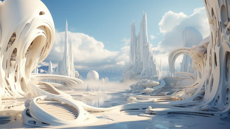 Whitewashed Futurism, Digital Art Illustration, Generative AI Stock ...
