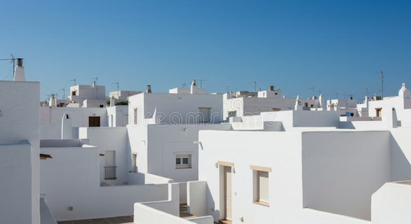 Whitewashed Village Houses Under Bright Sunlight Stock Illustration ...