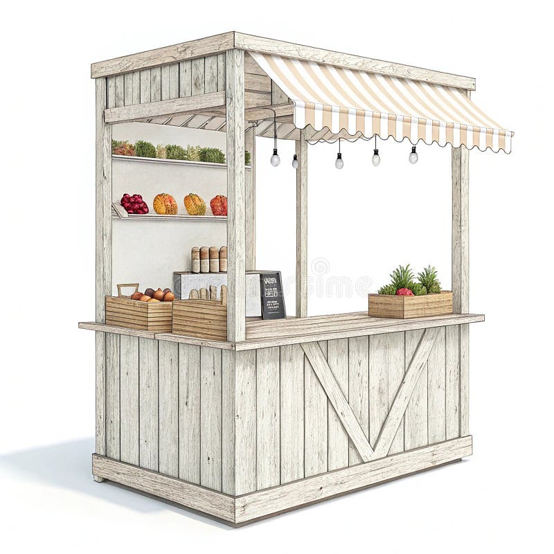Whitewashed Wooden Stall Shop Mockup for Product Presentation 3D ...