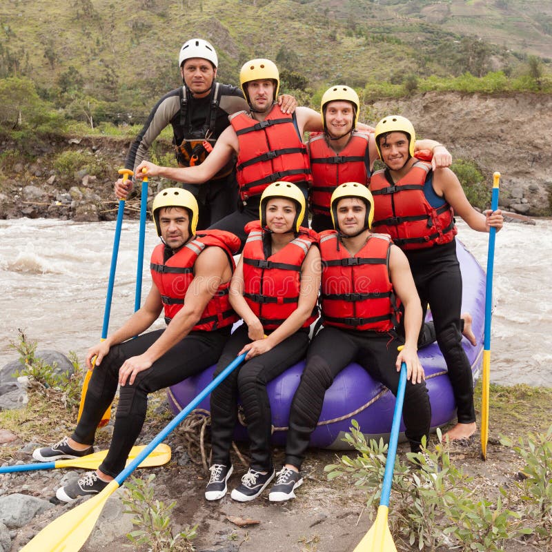Whitewater River Rafting Team Stock Image - Image of helmet, boat: 61155075