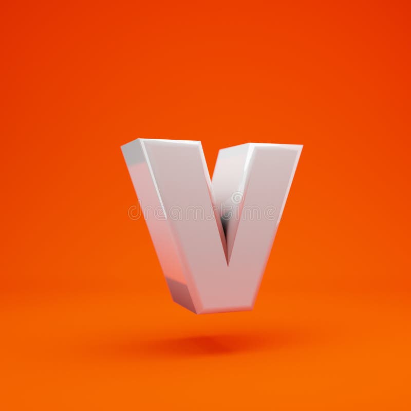 Whithe Glossy 3d Letter V Lowercase on Hot Orange Background Stock ...