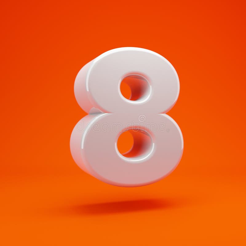 Whithe Glossy 3d Number 8 on Hot Orange Background Stock Illustration ...